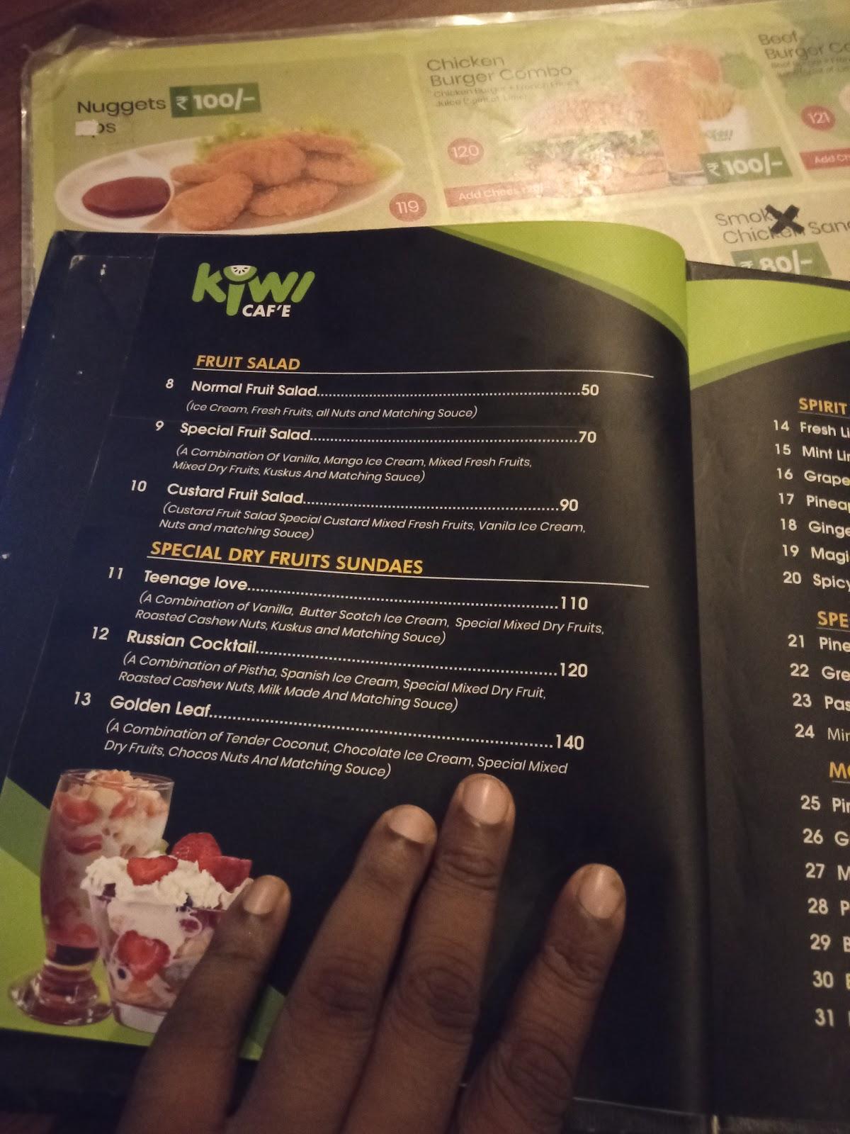 Menu at Kiwi Cafe, Alakode