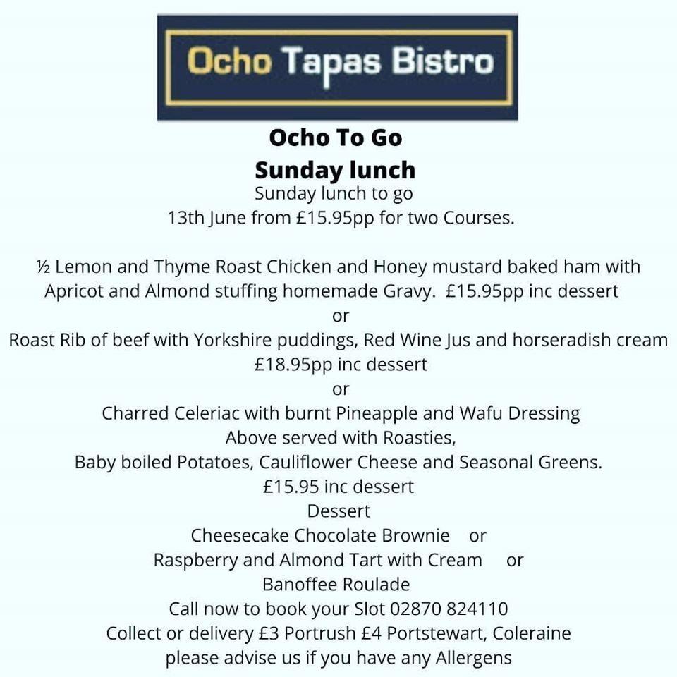 Menu at Ocho Bistro pub & bar, Portrush