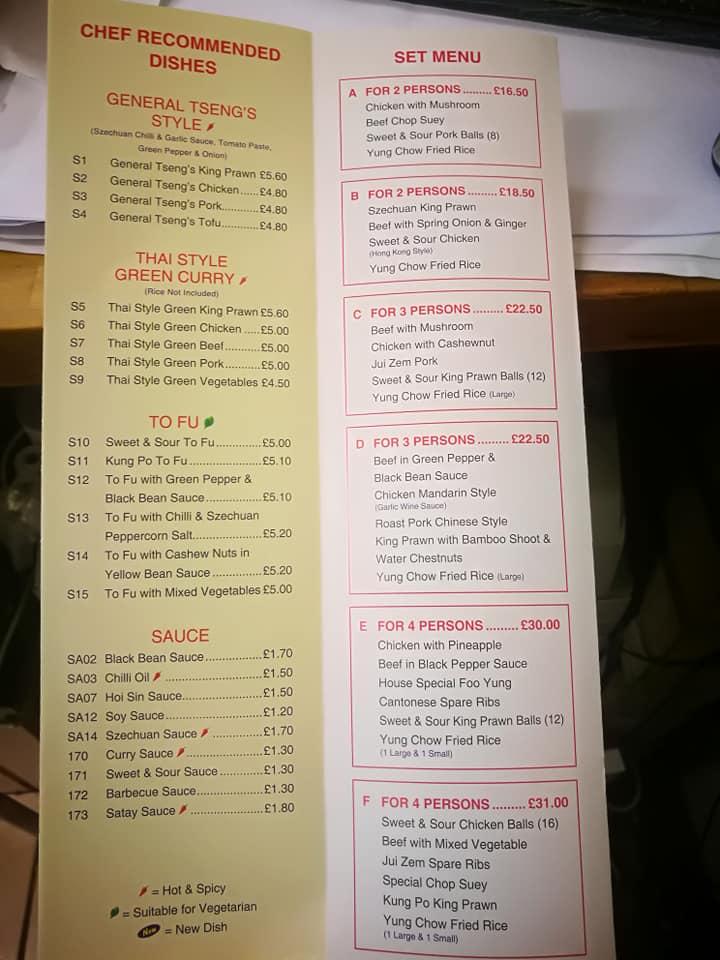 Menu at Red Dragon fast food, Portsmouth