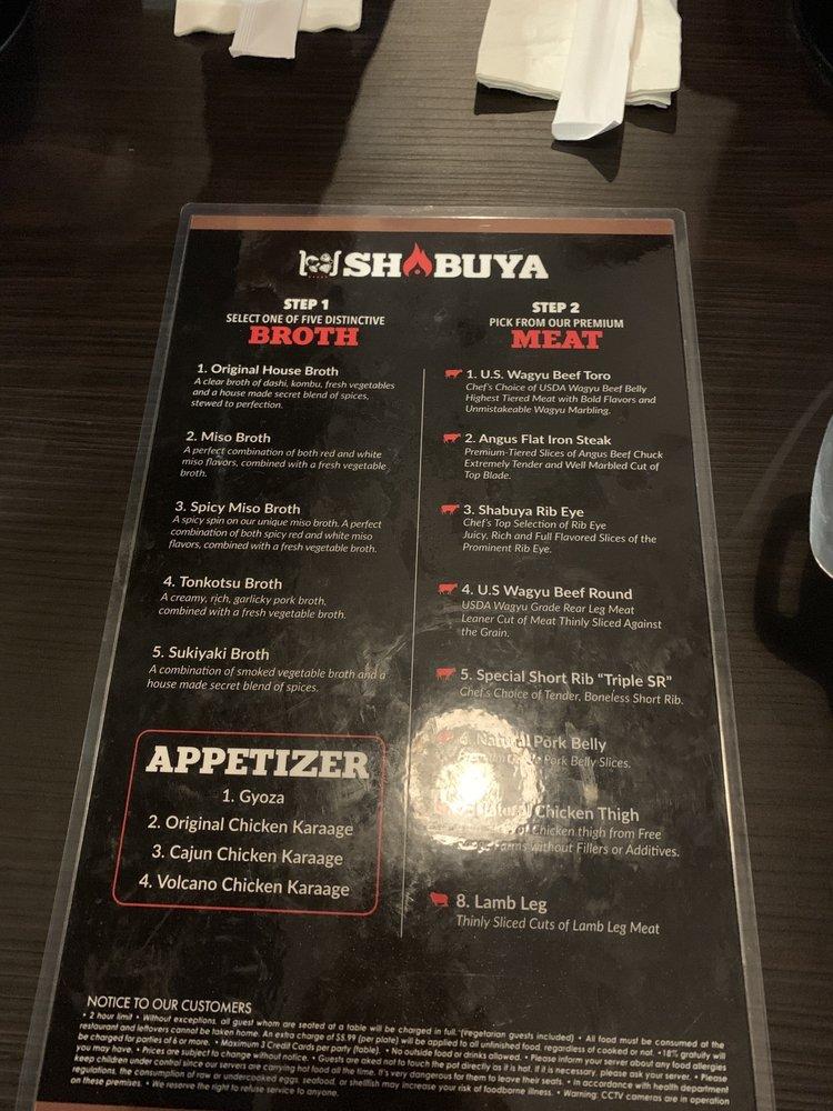 Menu at SHABUYA restaurant, Honolulu
