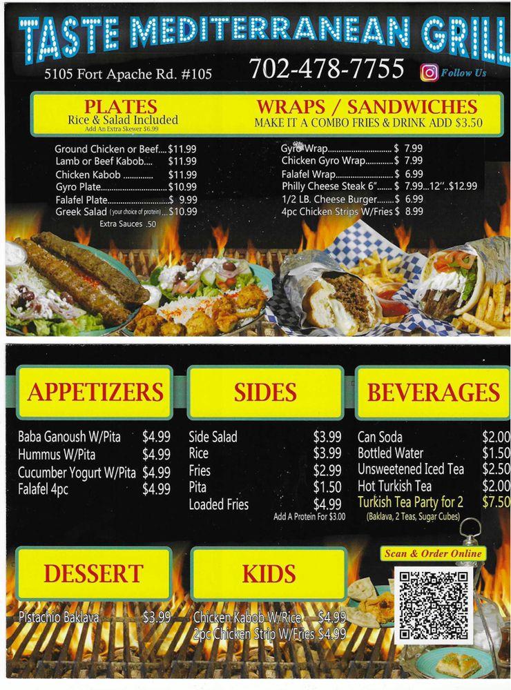Menu at Taste Mediterranean Grill restaurant, Las Vegas
