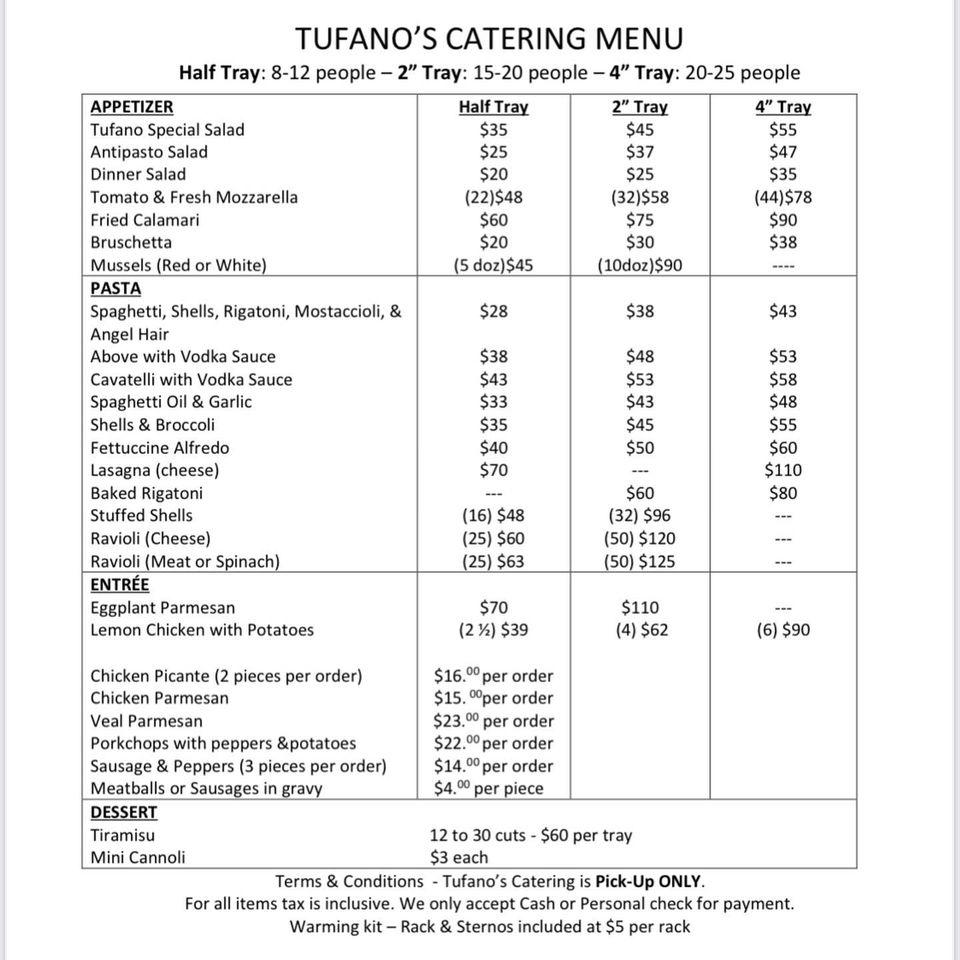 Menu at Tufano's Vernon Park Tap restaurant, Chicago