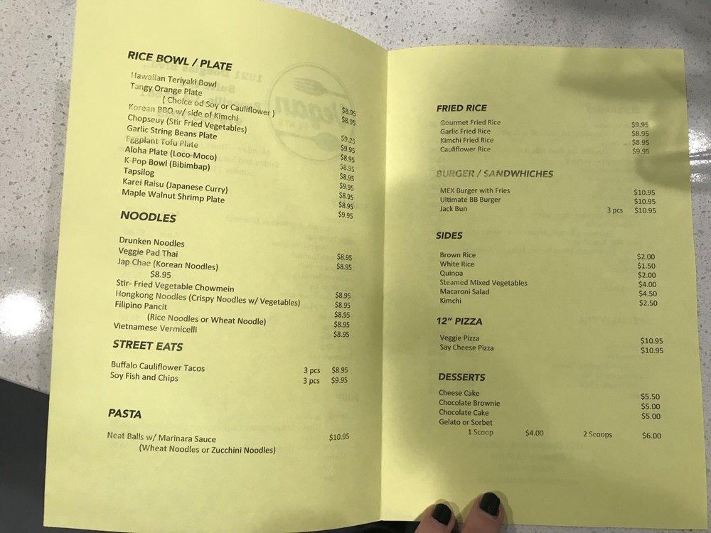 Menu at Vegan Plate restaurant, Roseville