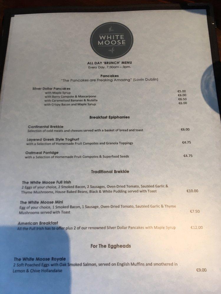 Menu at White Moose Cafe, Dublin