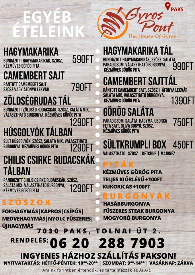 Menu at Gyros Pont Paks restaurant, Paks