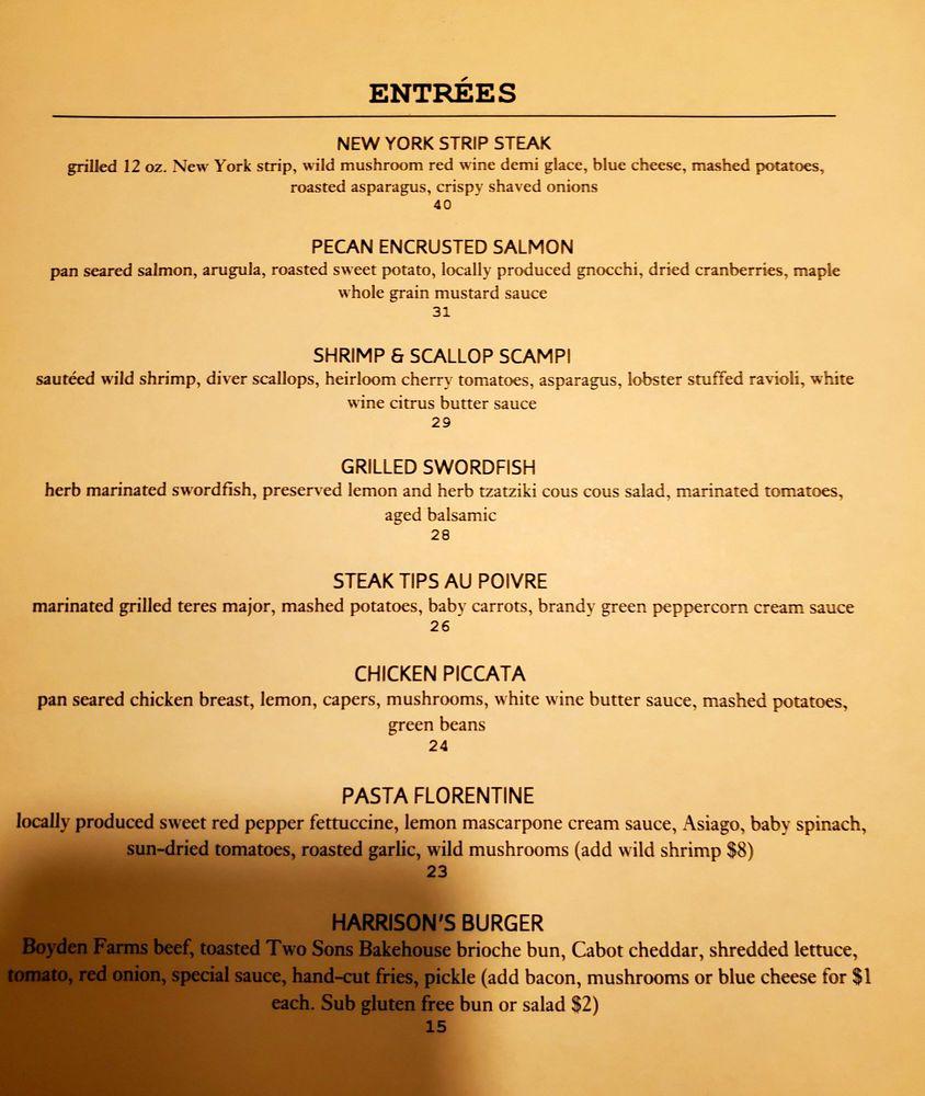 Menu at Harrison's Restaurant, Stowe
