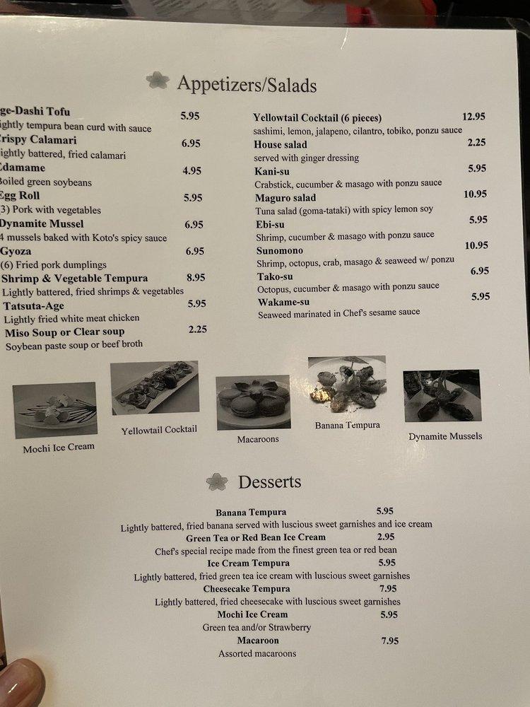 Menu at Koto Japanese Steakhouse & Sushi, Norman