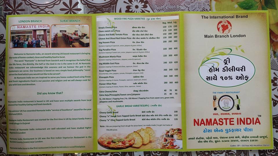 Menu at Namaste India Dosa and Woodfire Pizza, Surat