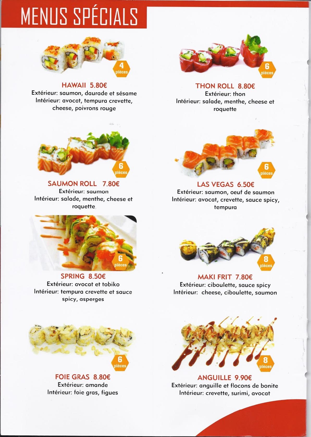 Menu at Saga Sushi restaurant, Vincennes