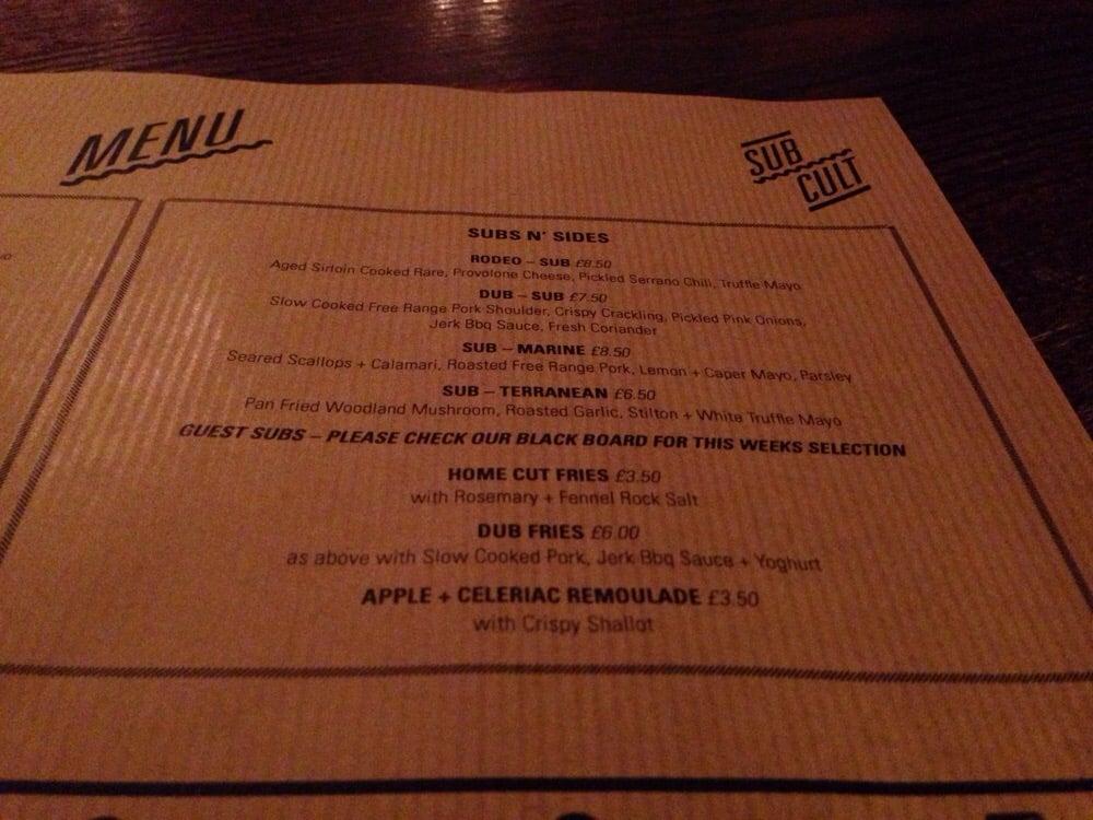 Menu at Sub Cult, London, 119 Balls Pond Road
