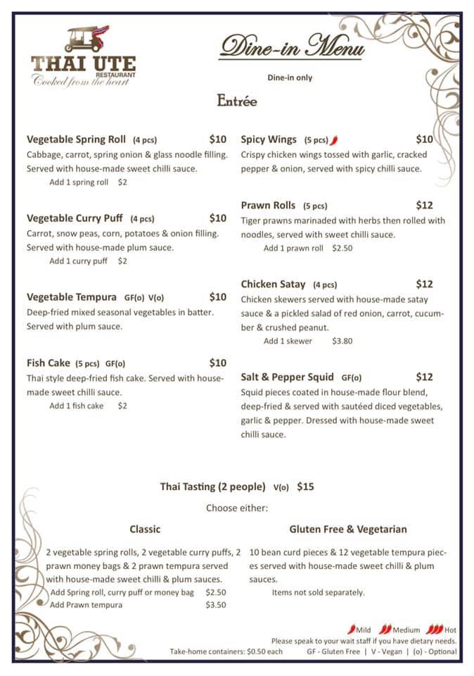 Menu at Thai Ute Restaurant, Ringwood East, 34 Railway Ave