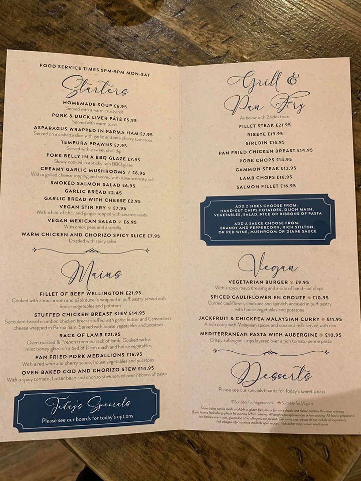 Carta del café The Old Forge, Bridlington