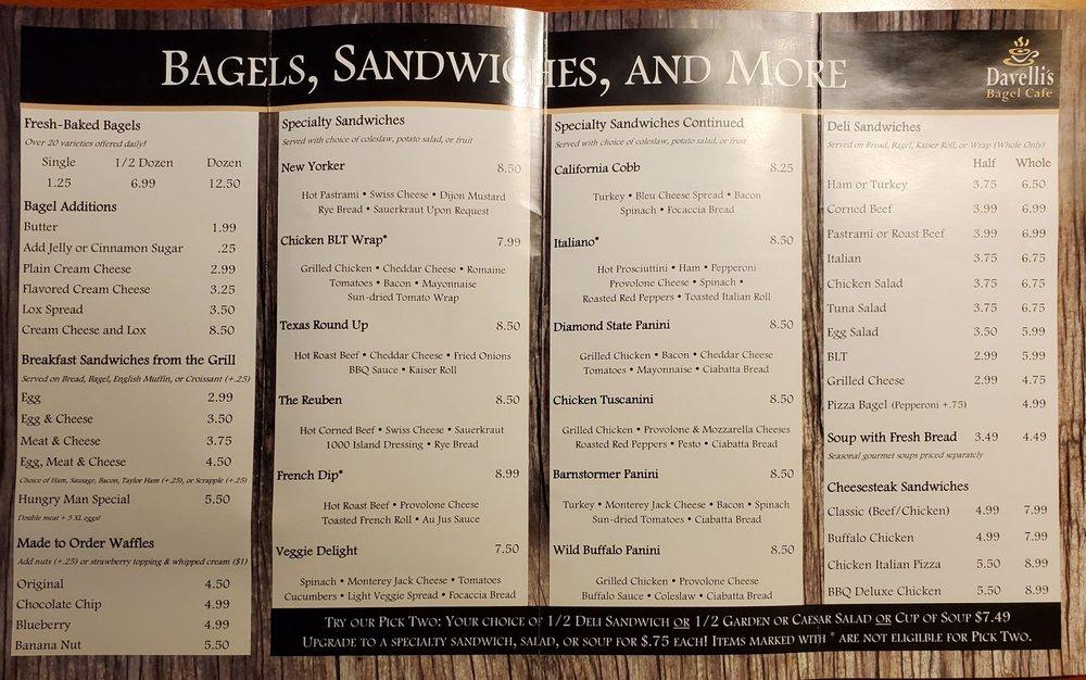 Menu at Davellis Bagel Cafe, Seaford