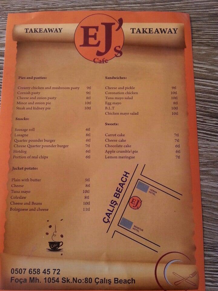 Menu at EY's Cafe-bistro, Fethiye