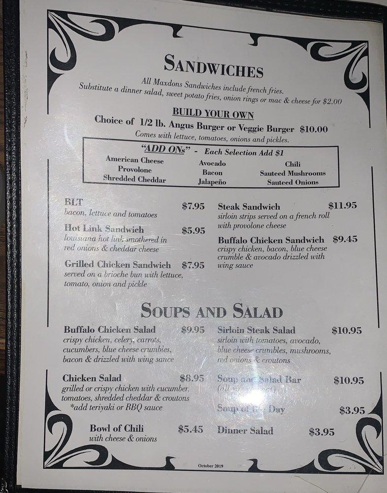 Menu at Maxdons Cocktails pub & bar, Lancaster