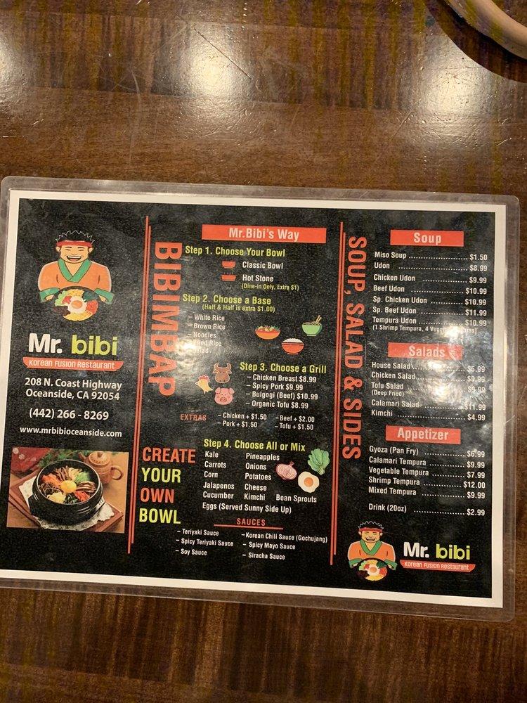 Menu at Mr. Bibi restaurant, Oceanside