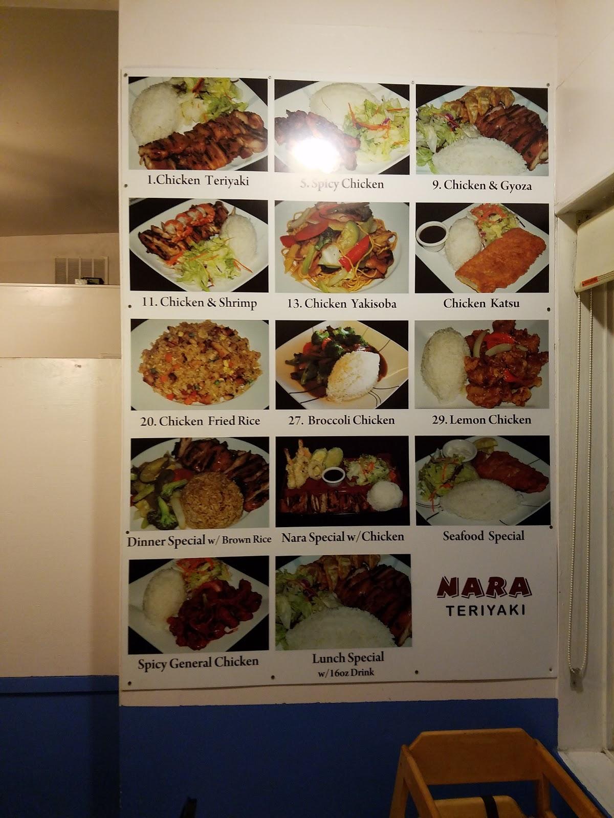 Menu at Nara Teriyaki restaurant, Newberg