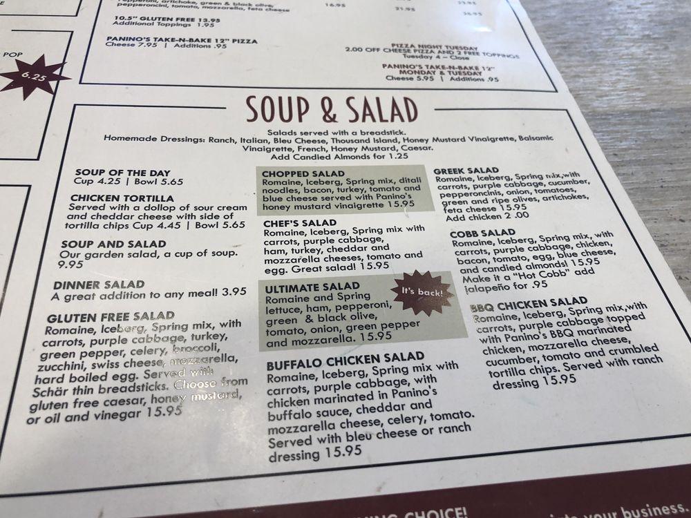 Menu at Panino's pub & bar, Shoreview