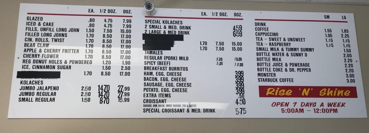 Carta del restaurante Rise And Shine Donuts, Lubbock, 98th St #100