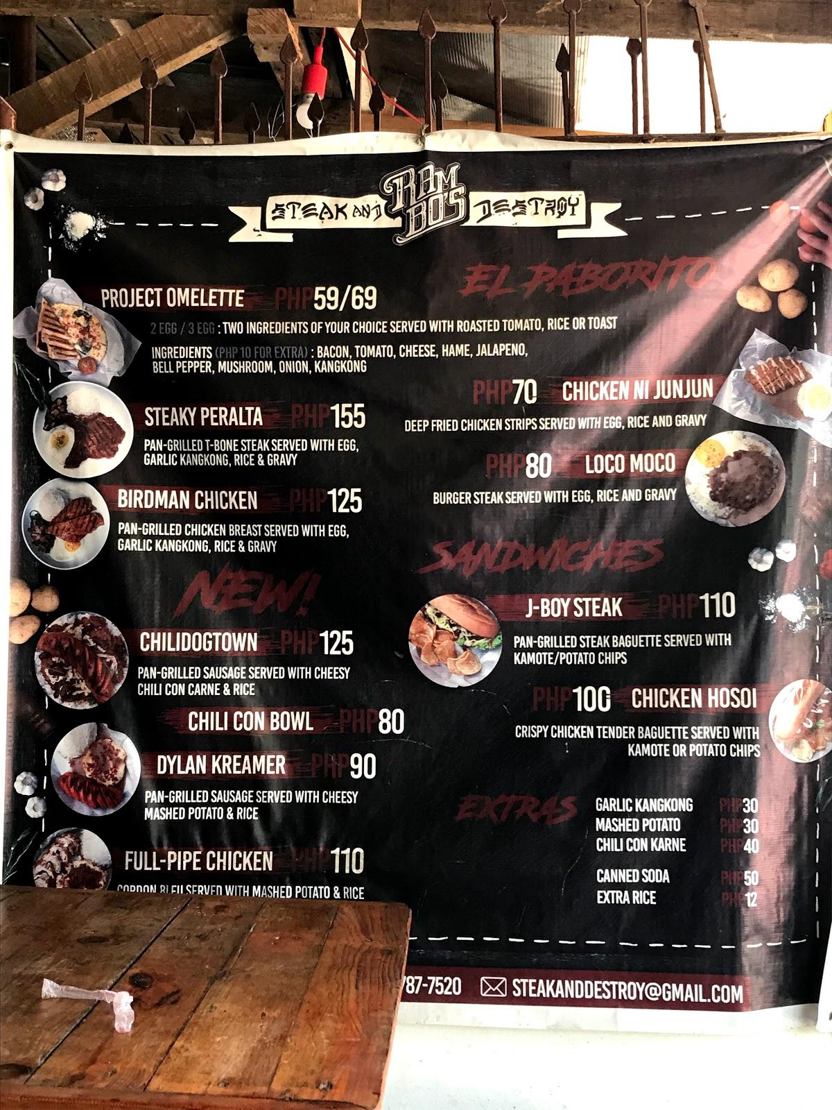 Menu at Rambo’s Steak and Destroy restaurant, Quezon City