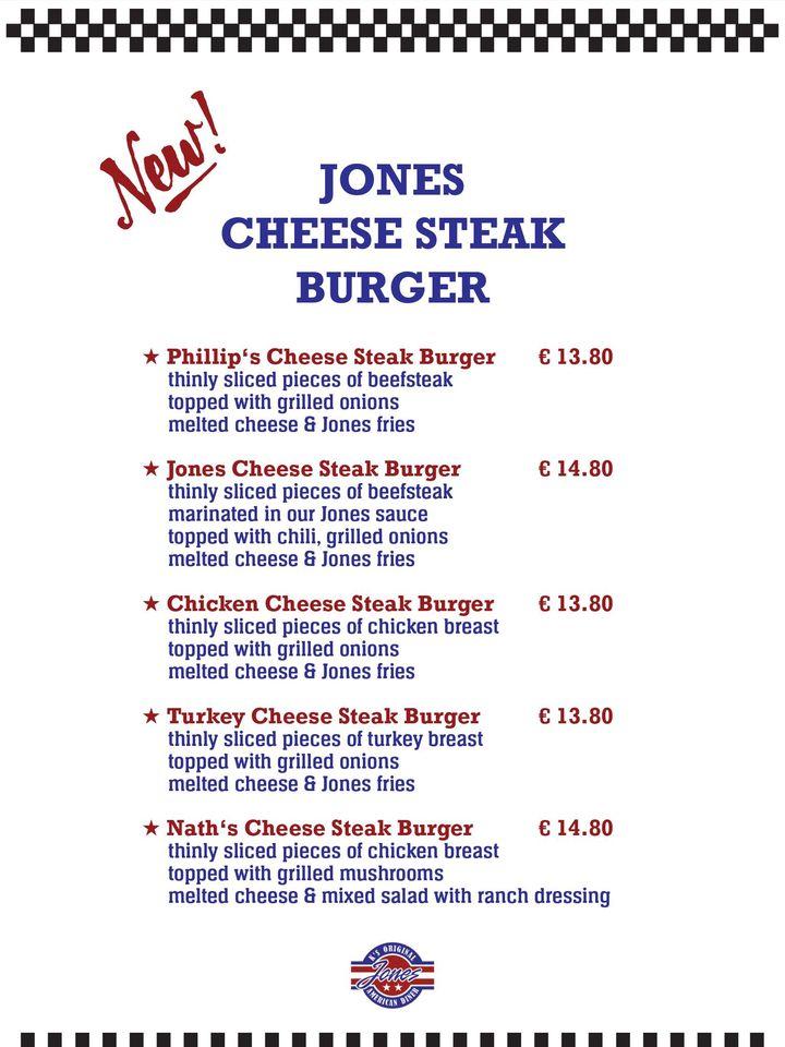 Menu at Jones Original American Diner restaurant, Munich
