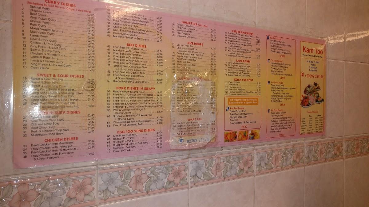 Menu at Kam Too fast food, Portsmouth