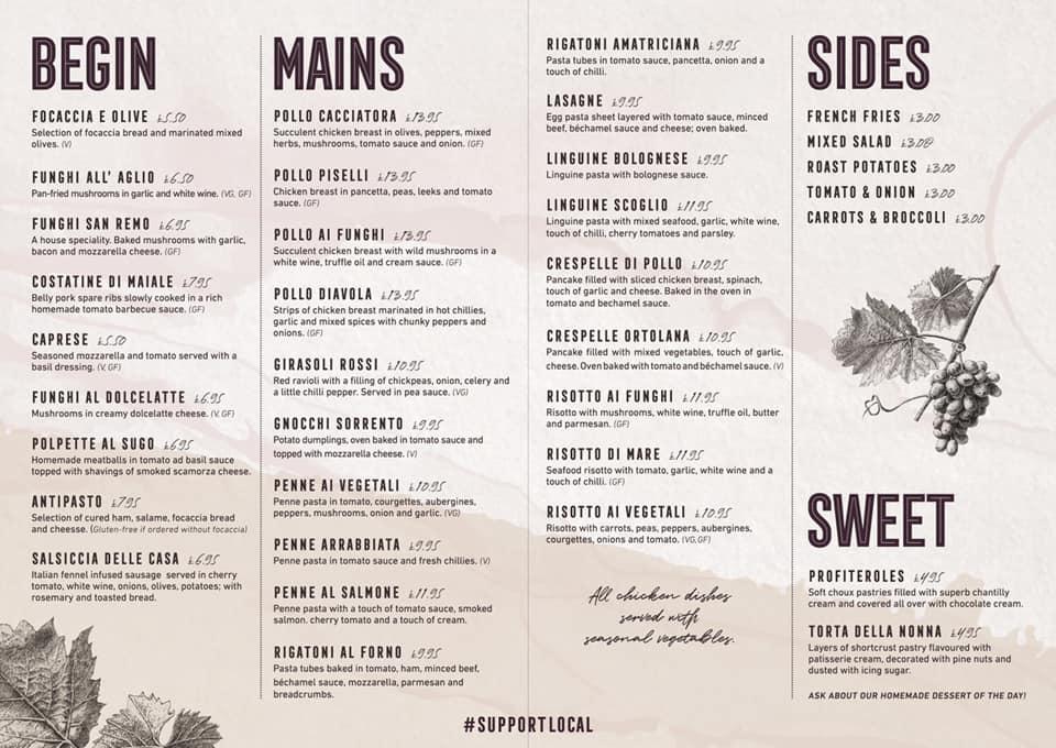 Menu at Lombardi's Ristorante Italiano, Chesterfield