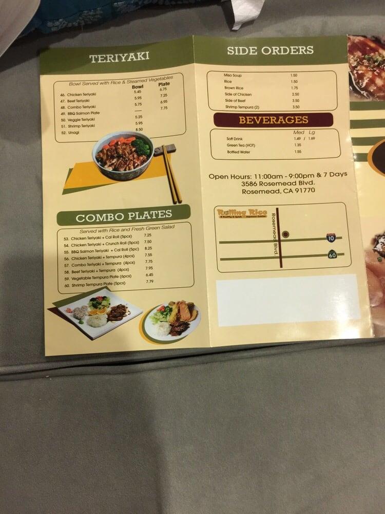 Menu at Rolling Rice restaurant, Rosemead