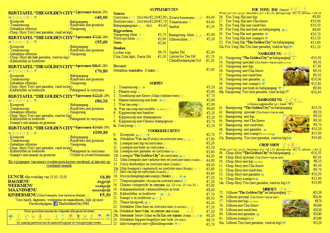 Menu at The Golden City, Tessenderlo