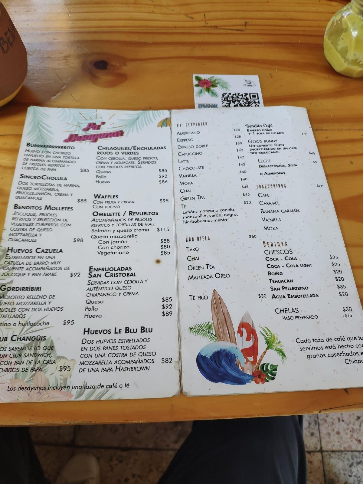 Menu at Bendito Café, San Andres Cholula, Calle 6 Nte. 1001