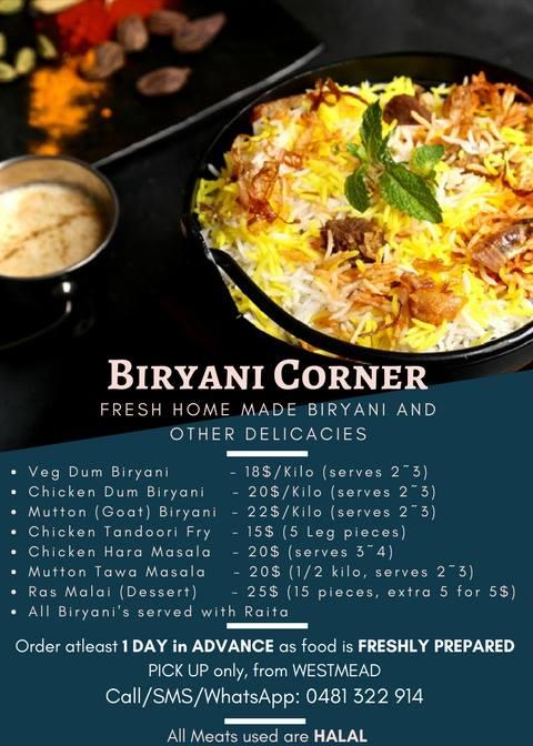 Menu at Biryani Corner - Sydney, Westmead