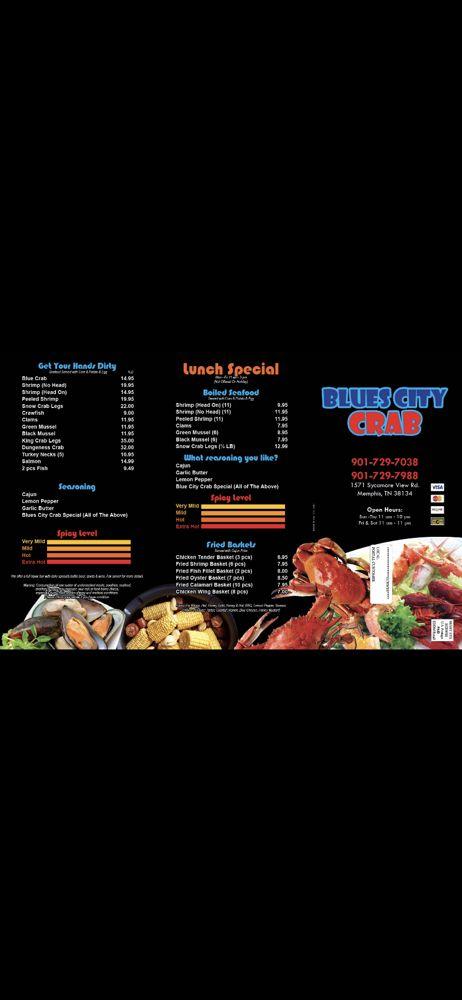 Menu at Blues City Crab restaurant, Memphis