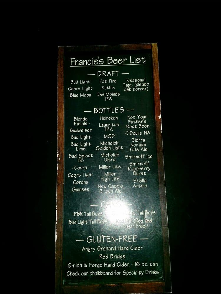 Menu at Francies pub & bar, Des Moines