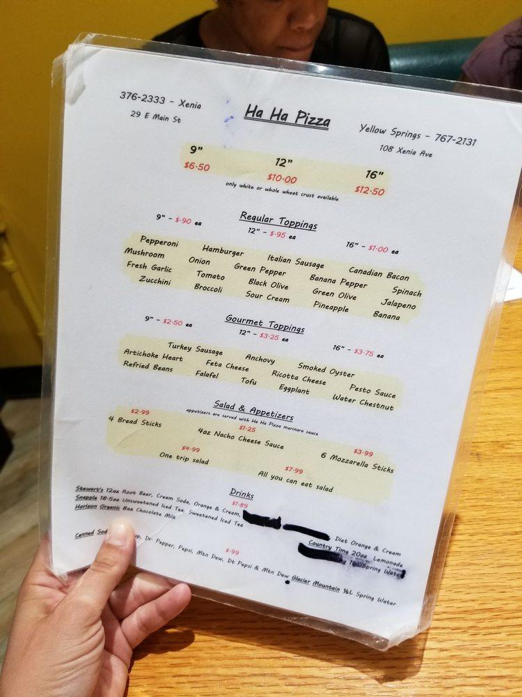 Menu at Ha Ha Pizza pizzeria, Yellow Springs