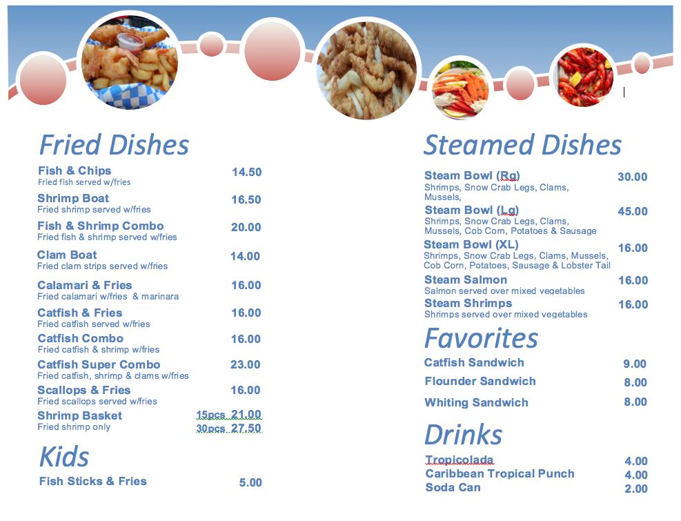 Menu at Island restaurant, Shirley