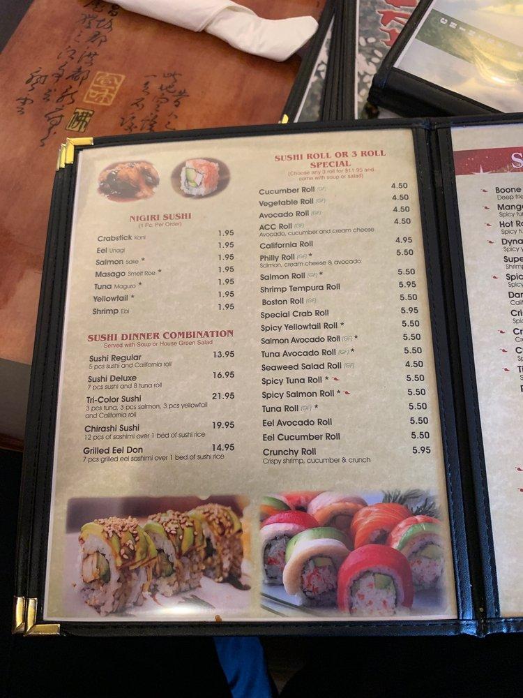 Menu at Osaka Boone restaurant, Boone