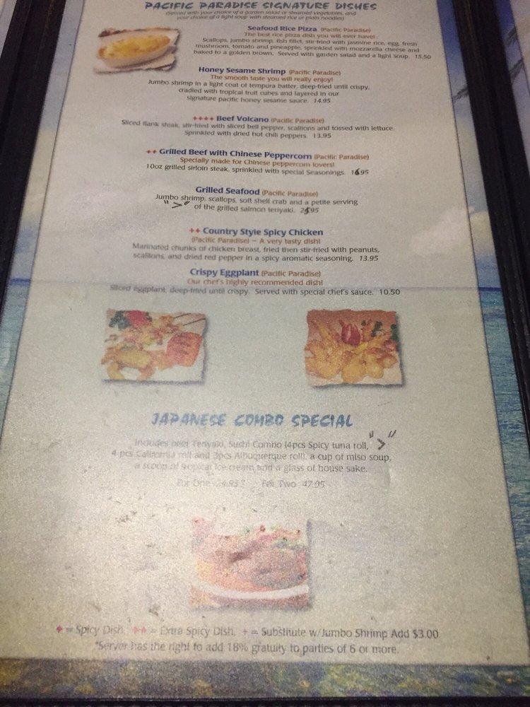 Menu at Pacific Paradise restaurant, Albuquerque