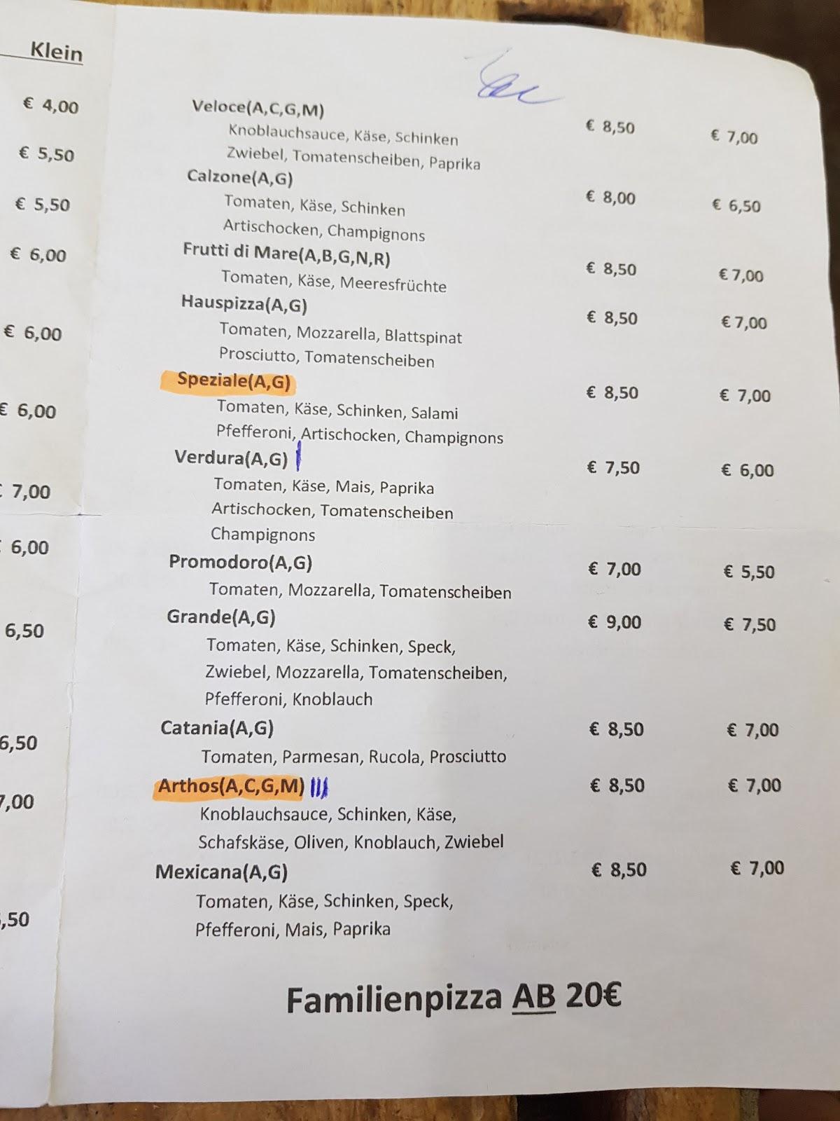 Speisekarte von Pizza Max, Feldkirchen in Kärnten
