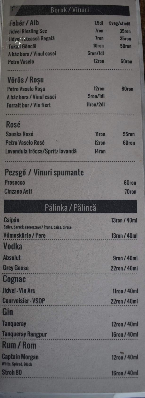 Menu at Platz Cafe, Miercurea Ciuc