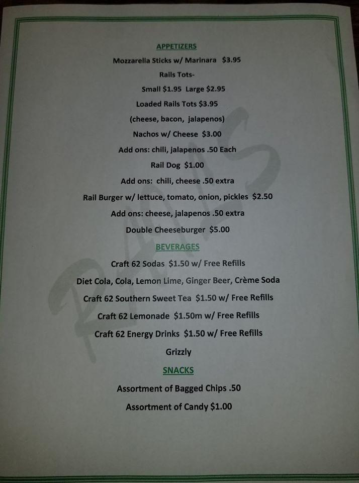 Menu at Rails Pool Hall and Grille, Columbiana