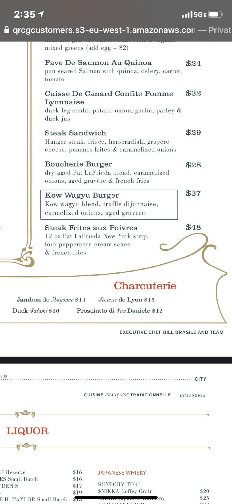 Menu at Boucherie Union Square pub & bar, New York City, 225 Park Ave S