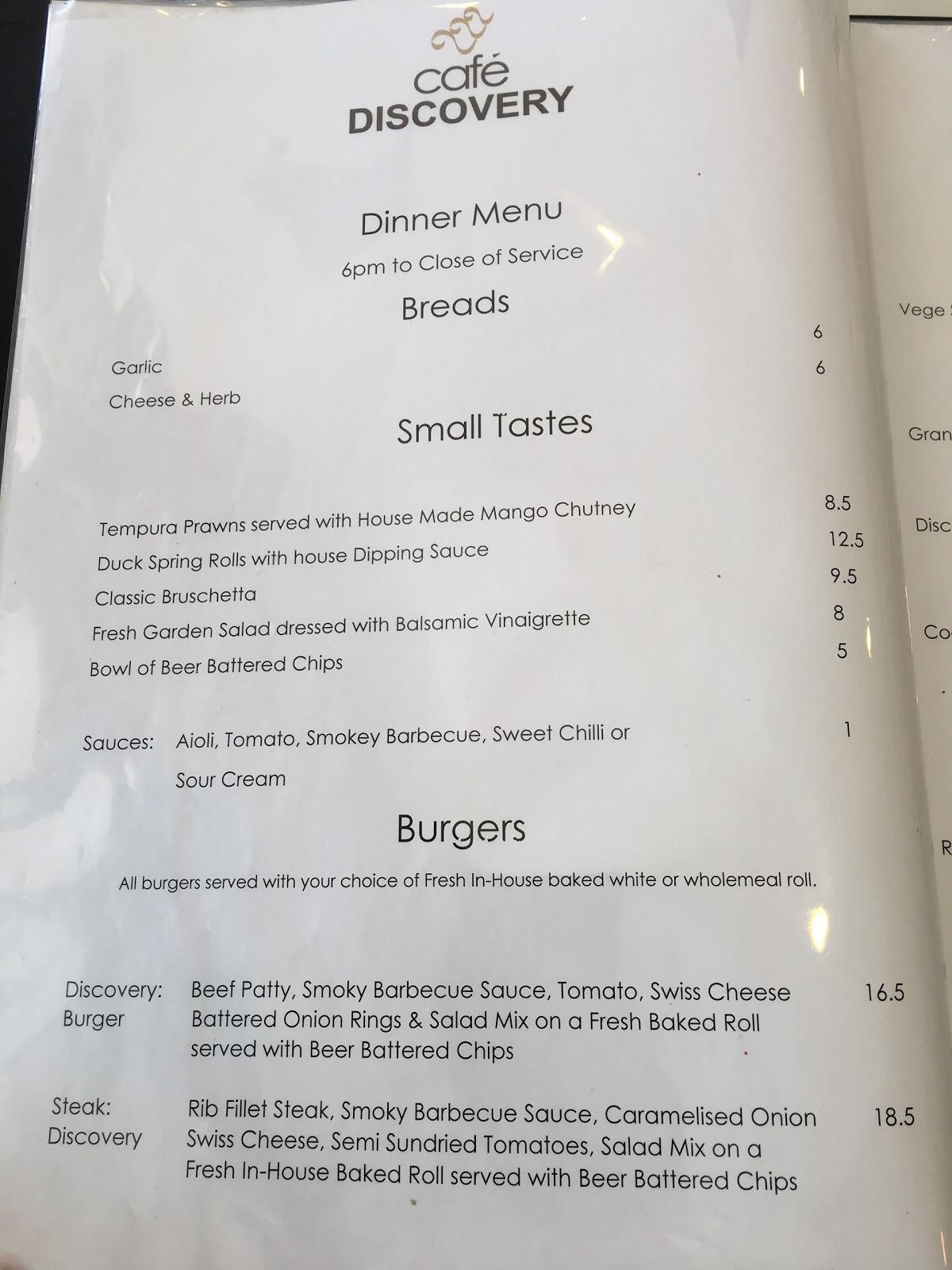 Menu at Cafe Discovery, Agnes Water, Shop 4