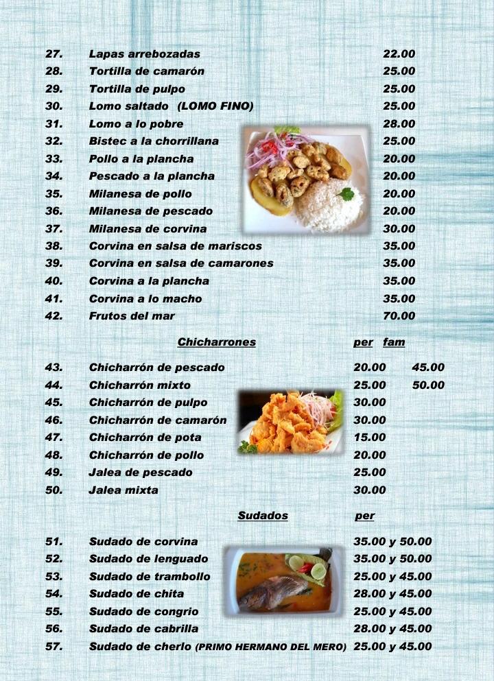 Carta del restaurante Cevicheria " DEL NORTE ASU MESA QUE TAL CONCHA ...