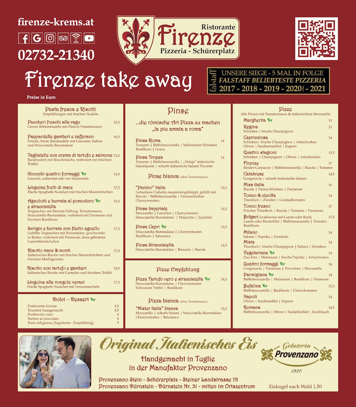 Speisekarte von Firenze Pizzeria - Dein Italiener in Krems-Stein, Krems ...