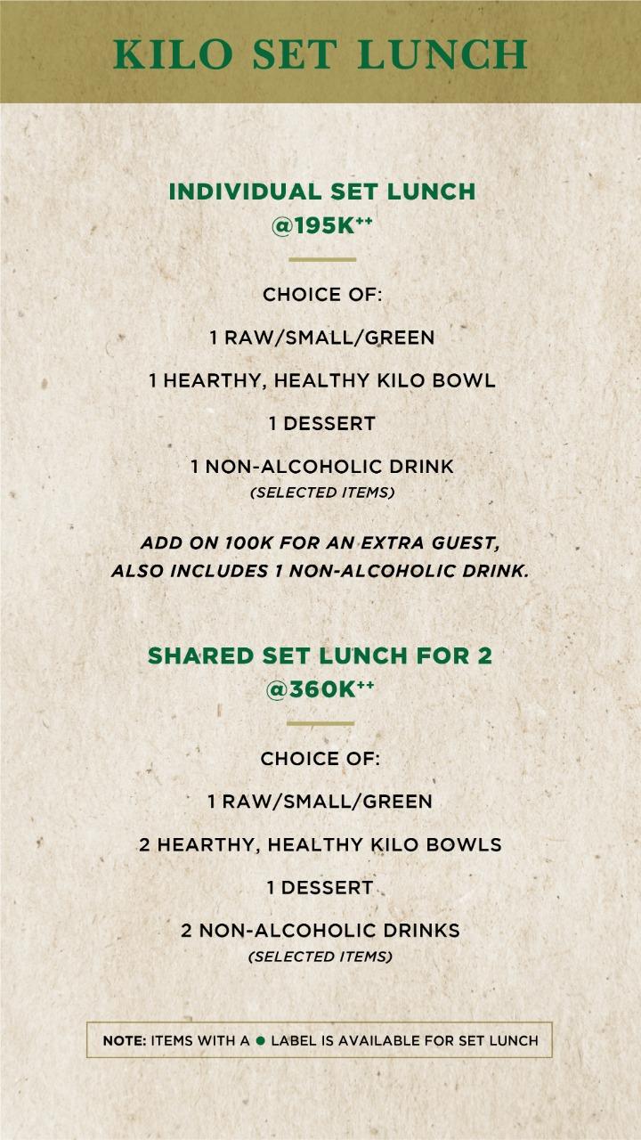 Menu at Kilo Jakarta restaurant, South Jakarta