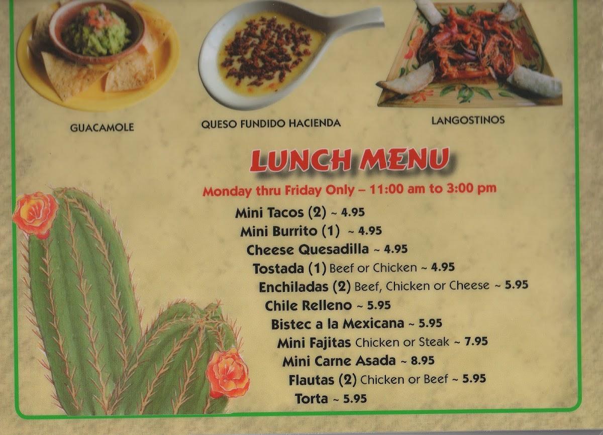 Menu at Mi-Hacienda restaurant, Darien, 75th St