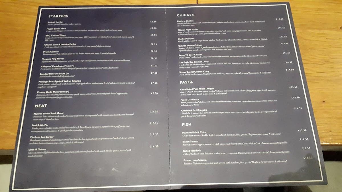 Menu at Platform 1864 pub & bar, Tain