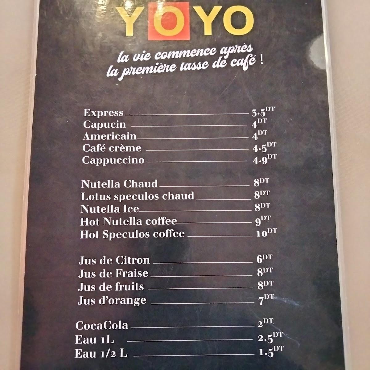 Speisekarte von Yoyo, Tunesien