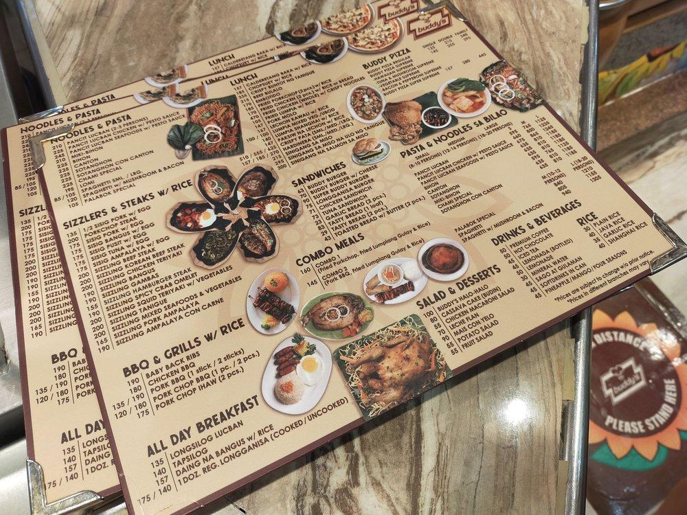 Menu at Buddy's restaurant, Lucena, 2/F Dalahican Road