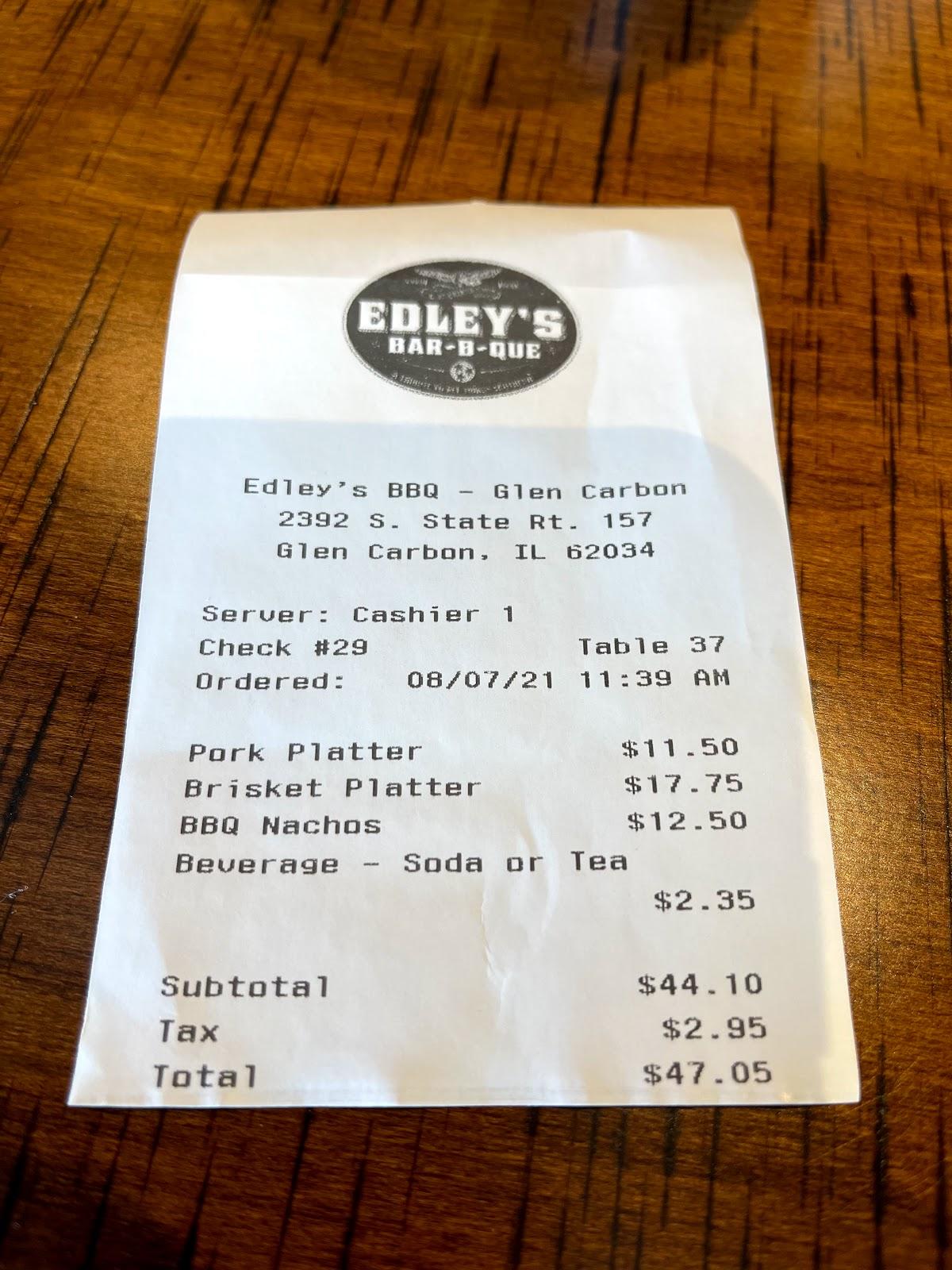 Menu at Edley's Bar-B-Que, Glen Carbon